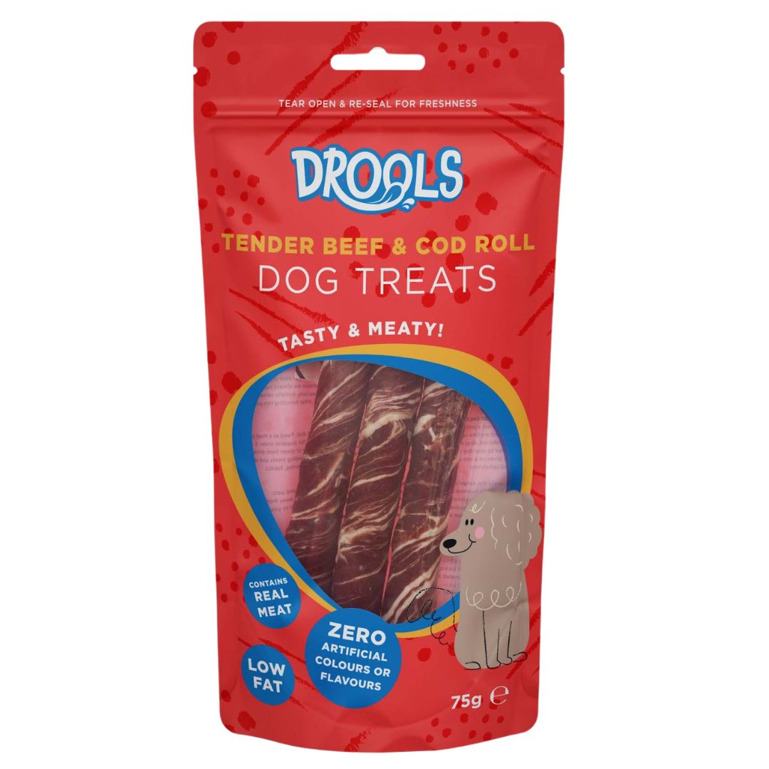 Drools Tender Beef & Cod Roll Dog Treats 60g (DR8588) – Bargains2u