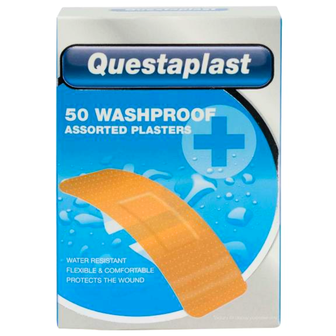 Questaplast Waterproof Plasters 50 Pack (Assorted Sizes) – Bargains2u